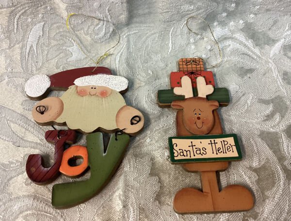 Santa Reindeer Santa’S Helper Wooden Rustic Christmas Ornament Set Of 2 ...