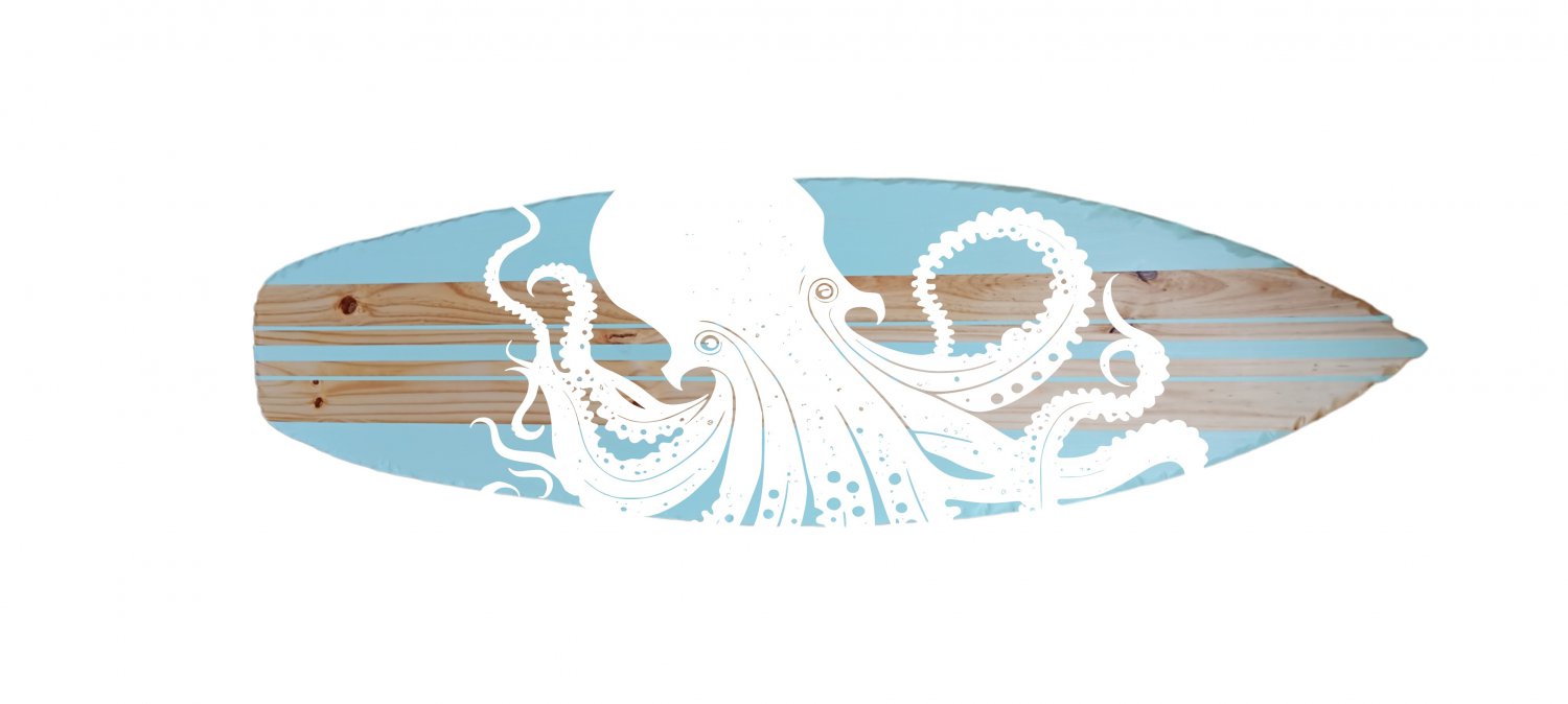 Octopus Surfboard Wall Decor. Horizontal