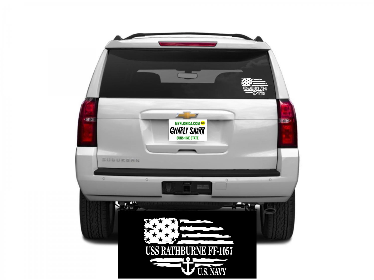 USS RATHBURNE FF-1057 REAR WINDOW DECAL. NEW. WHITE