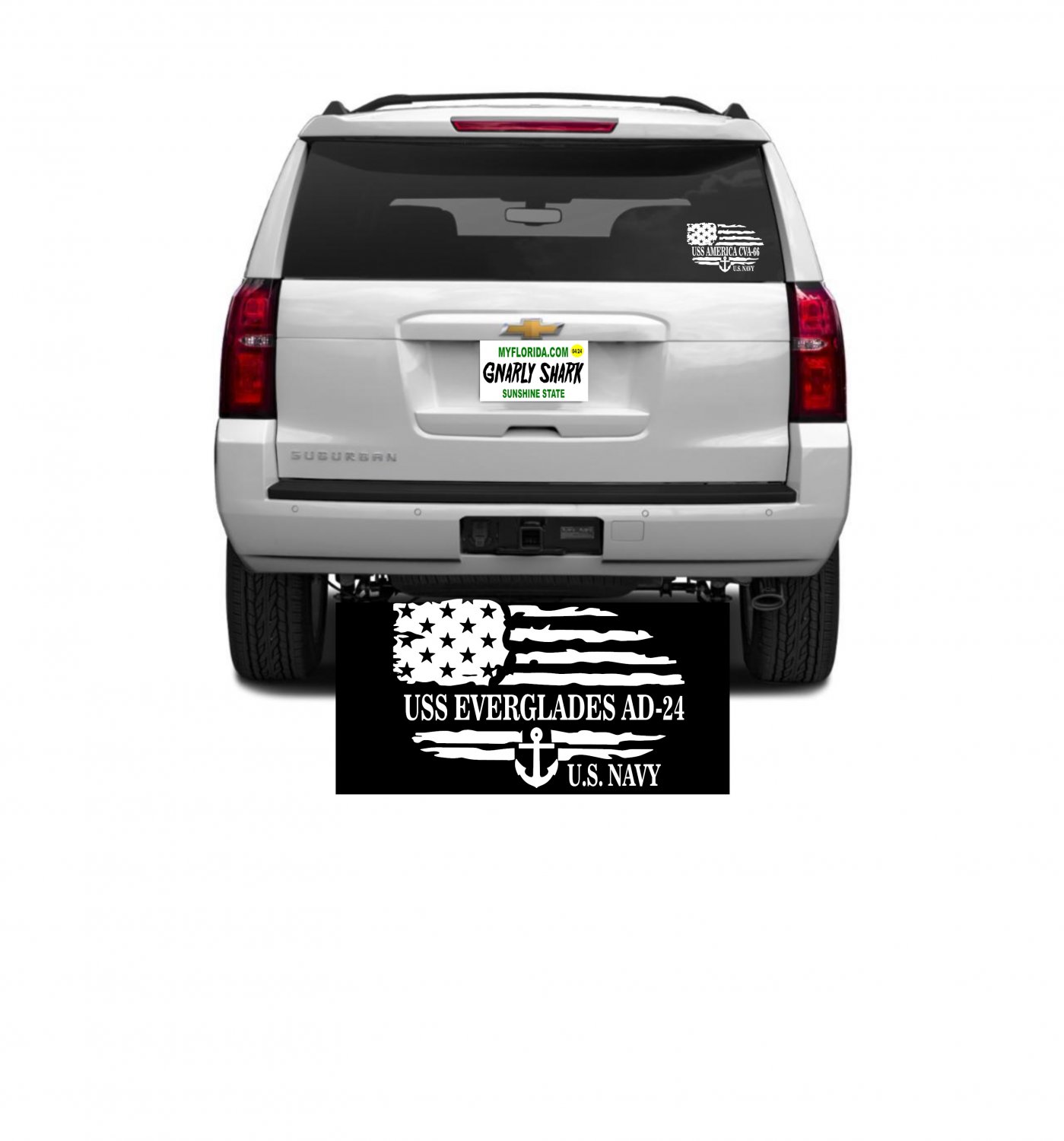 USS EVERGLADES AD-24 REAR WINDOW DECAL. NEW. WHITE
