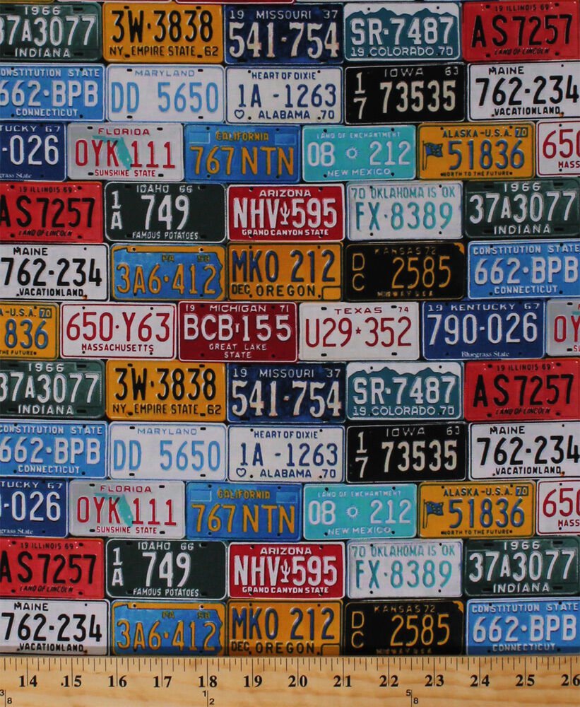 Cotton State License Plate Plates Allover Cotton Fabric Print D770.43