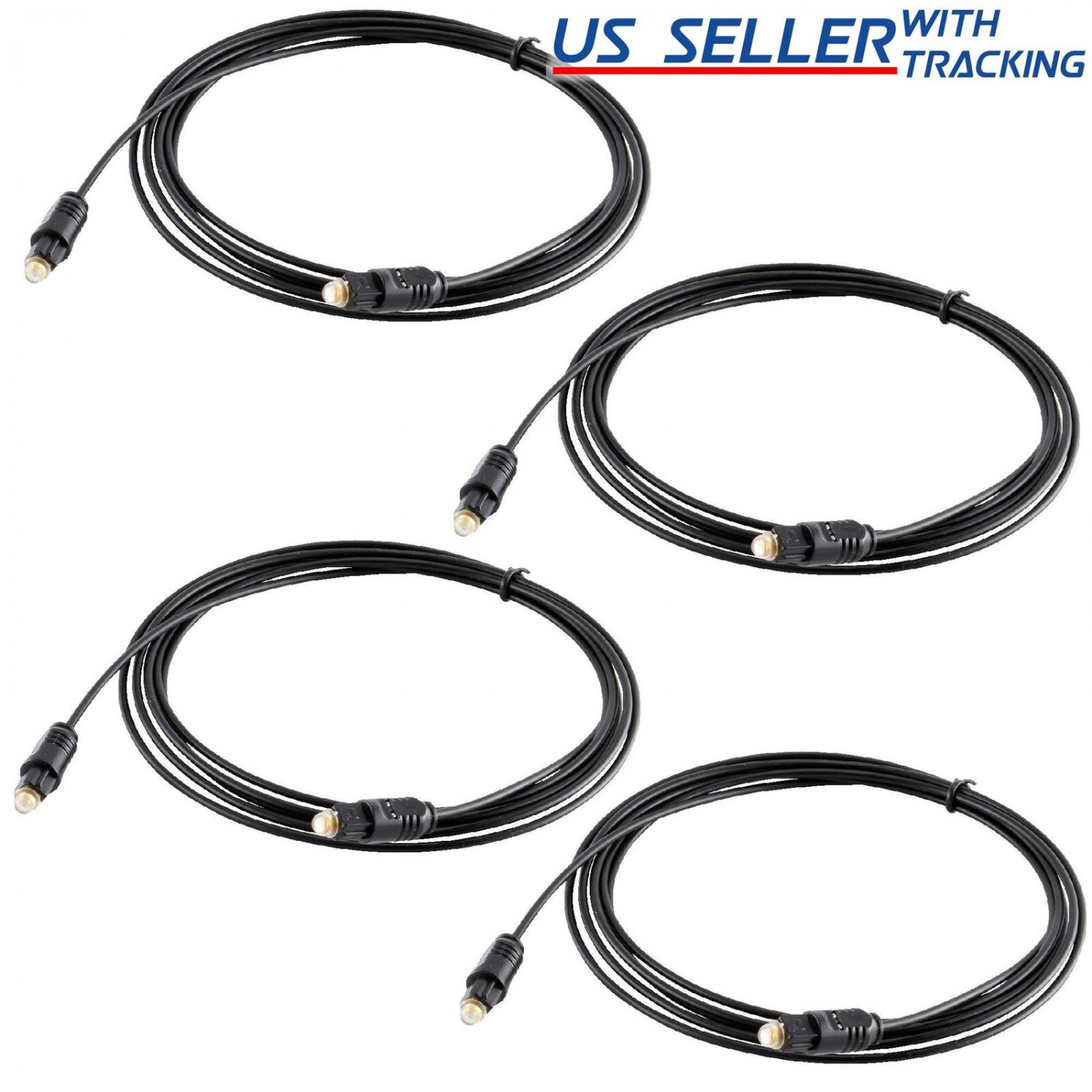 (4-Pack) 10 Ft Digital Fiber Optic Audio Cable Cord Optical Spdif Toslink