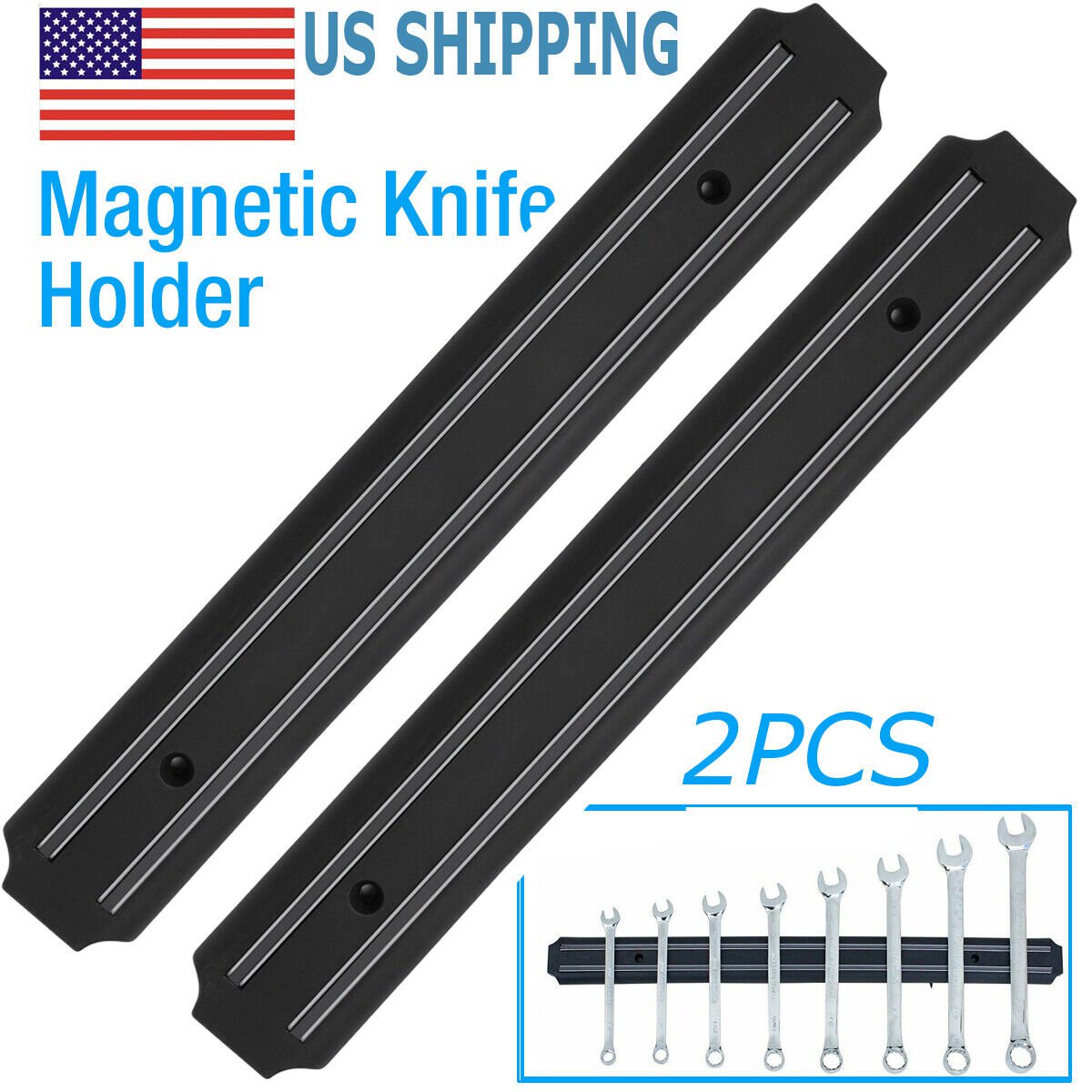 2Pcs Wall Mount Magnetic Holder Rack Strip Knife Scissor Organize Storage