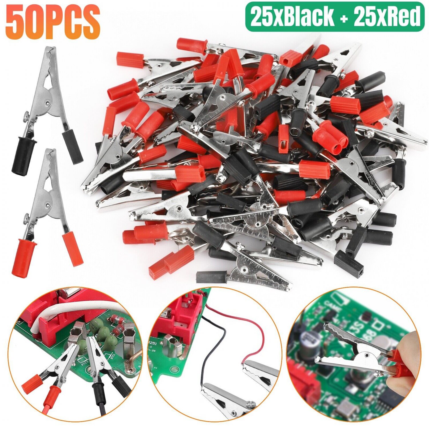 50Pcs Electrical Test Clamps Metal Alligator Clips Handle Bulk With Red ...