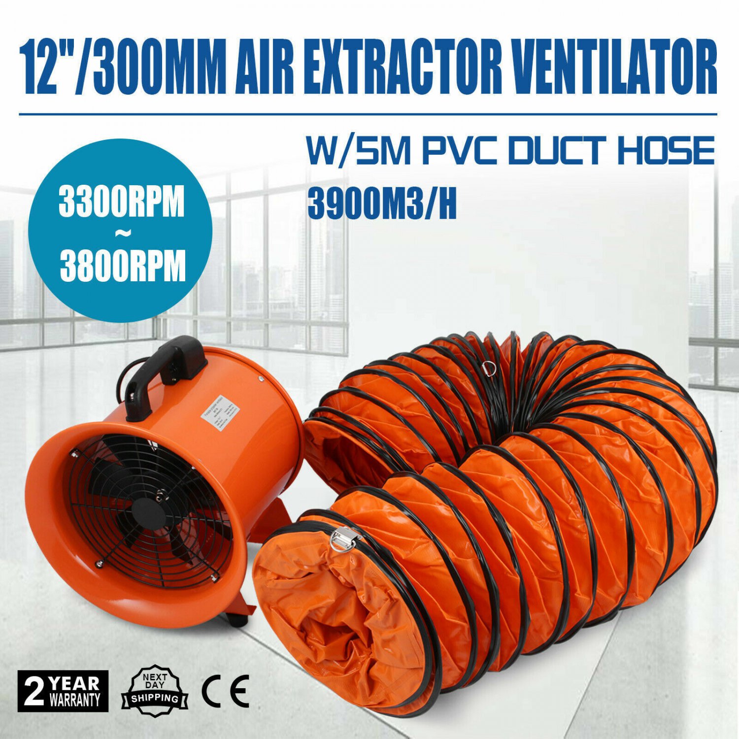 12'' Extractor Blower Fan Ventilator+5M Duct Hose Electrical Exhaust ...