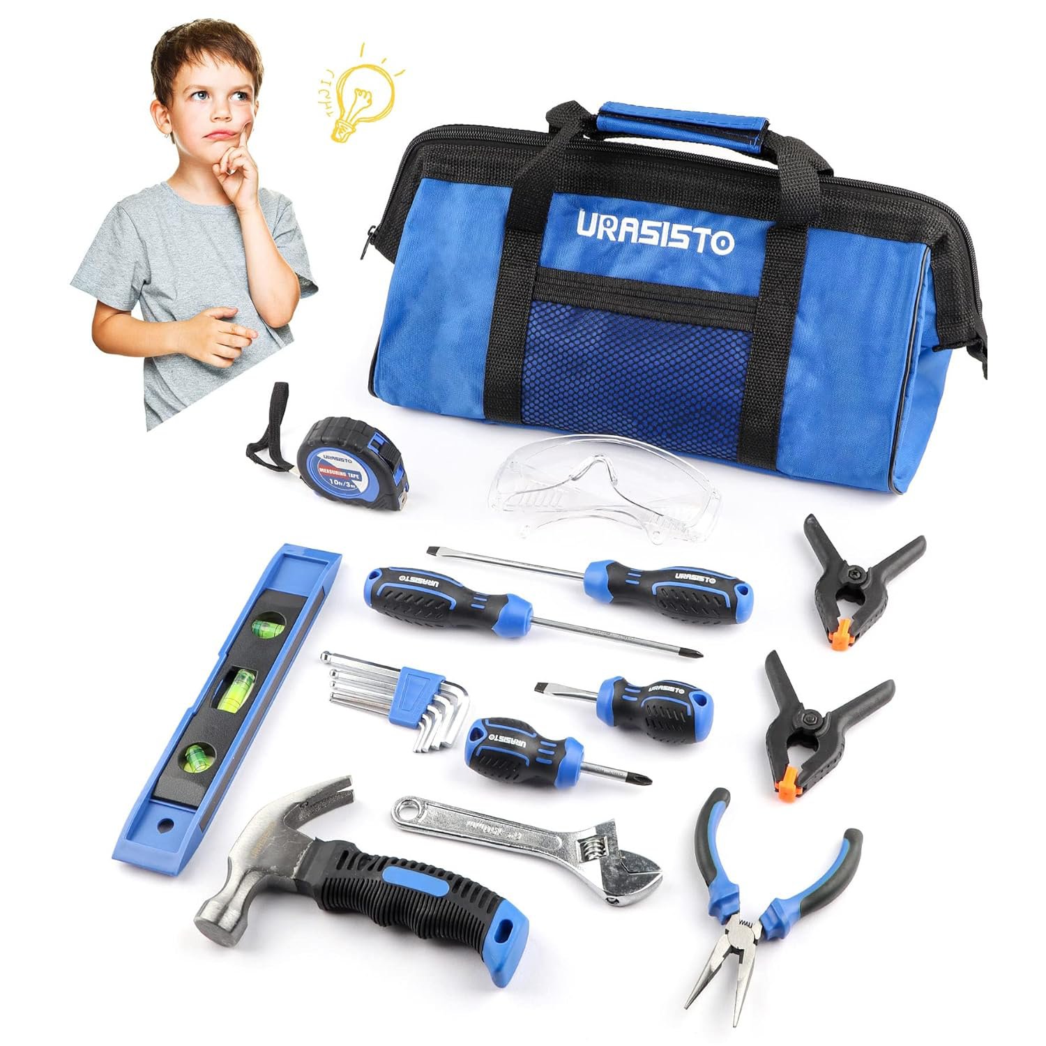 18-Piece Kids Tool Set With Tool Storage Bag, Junior Real Hand Tool Kit ...