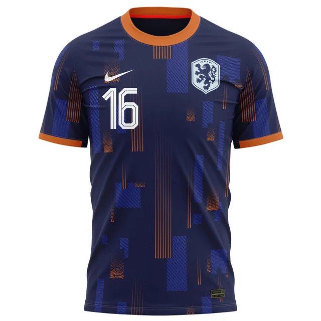 Joey Veerman 16 Netherlands National Team 2024 Away Kits AOP T-shirt - Navy