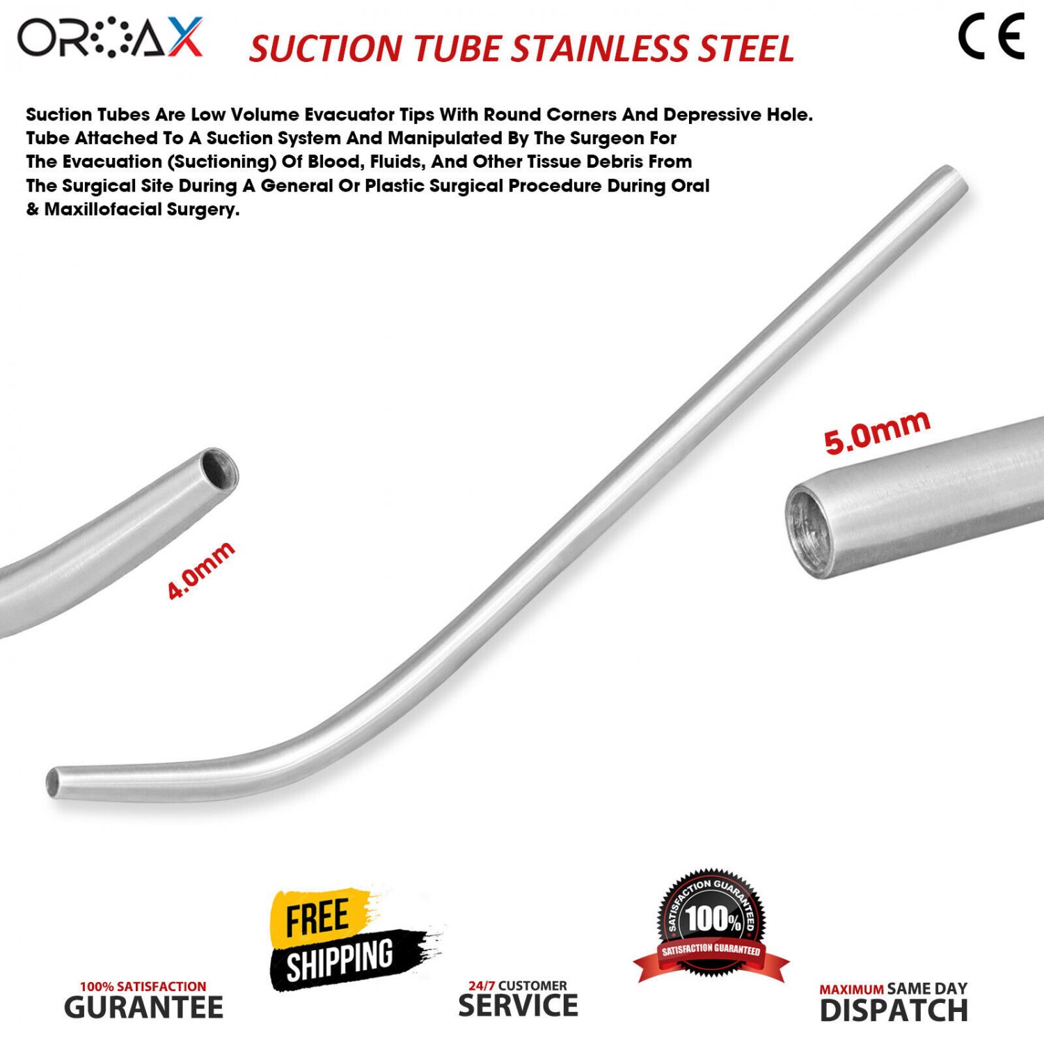 Stainless Steel Suction Tube Cannula 4mm Implant Surgery Dental Instrument