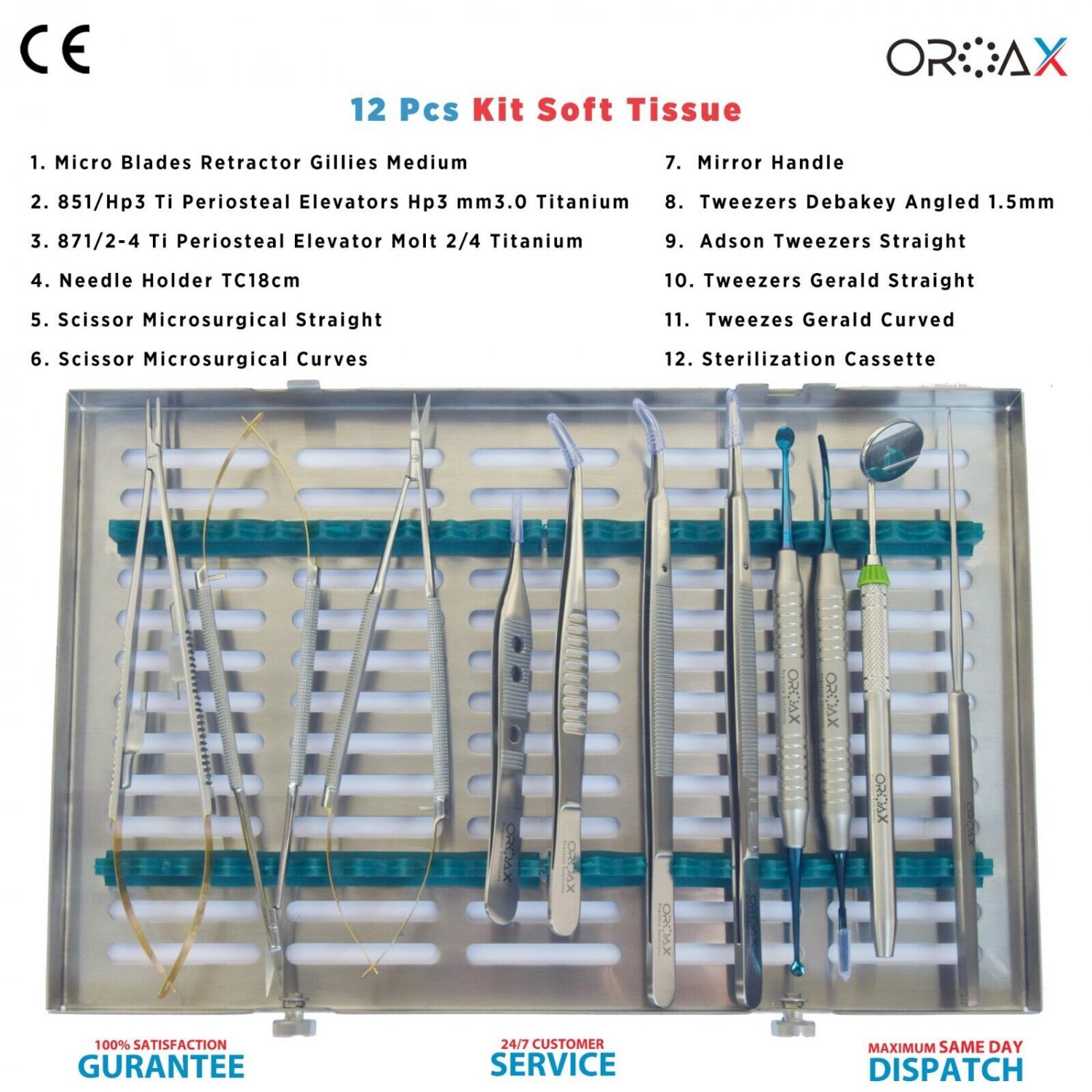 Oral Soft Tissue Kit Dental Gum Suture Preparation Instruments Set Of 12pcs