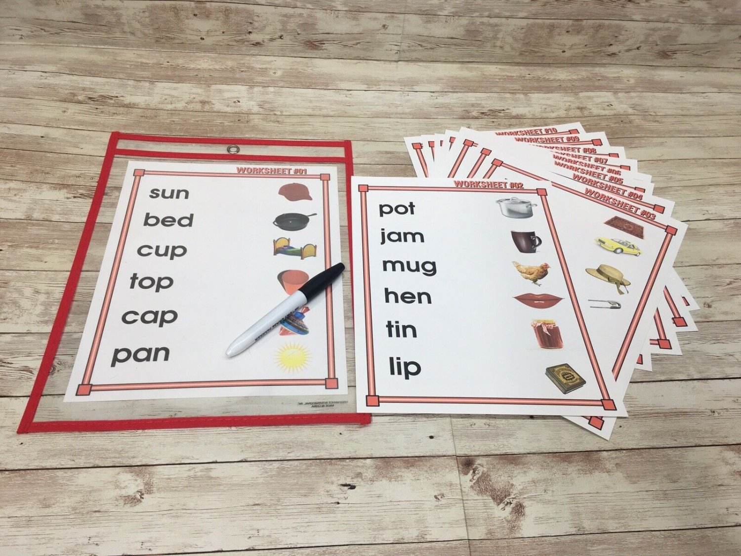 CVC WORDS - 10 Worksheets - with Reusable Dry Erase Pocket