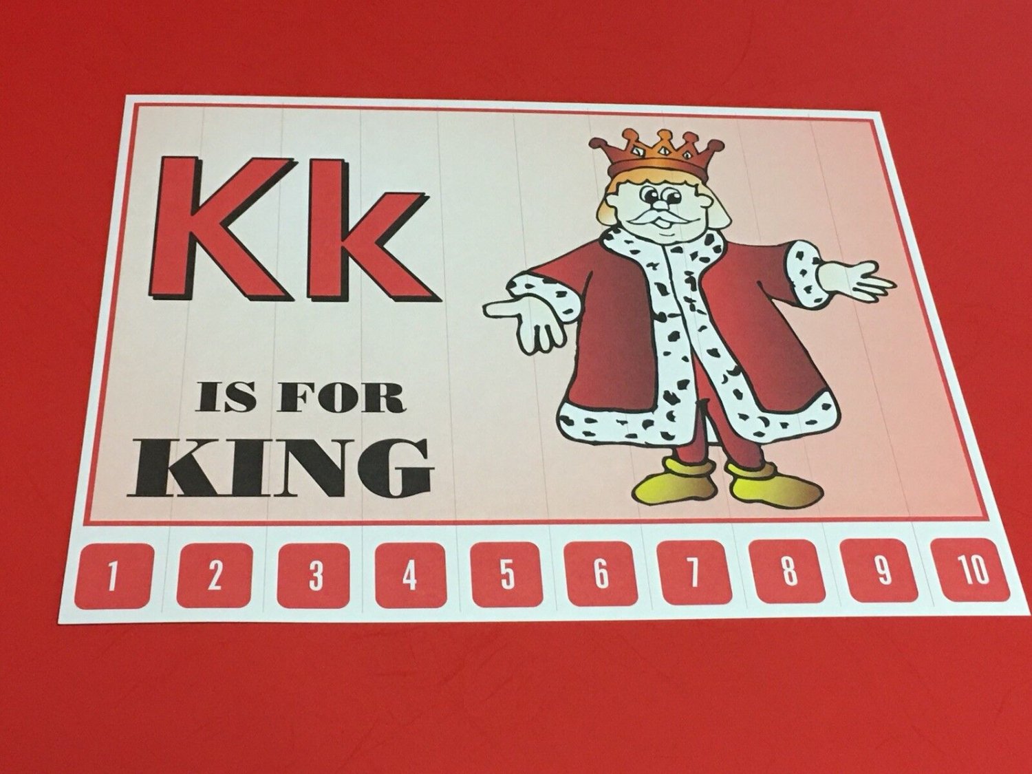 Letter K King - Number Sequencing Puzzle, numbers 1-10 Laminated