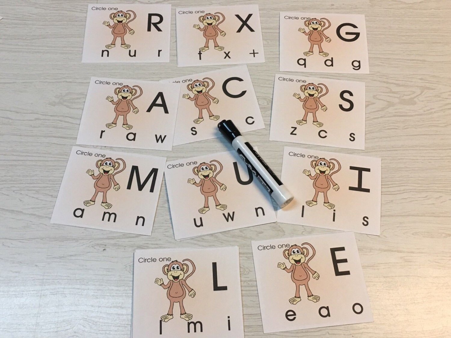 Monkey Uppercase Lowercase Alphabet match- Dry Erase Laminated Activity ...