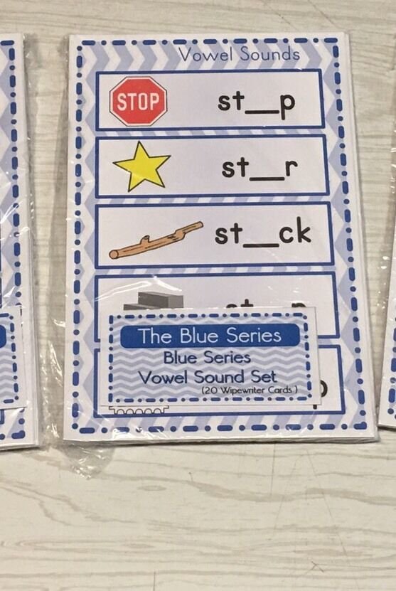 The Blue Series - Vowel Sound Set (24 Wipewriter Cards ) Montessori