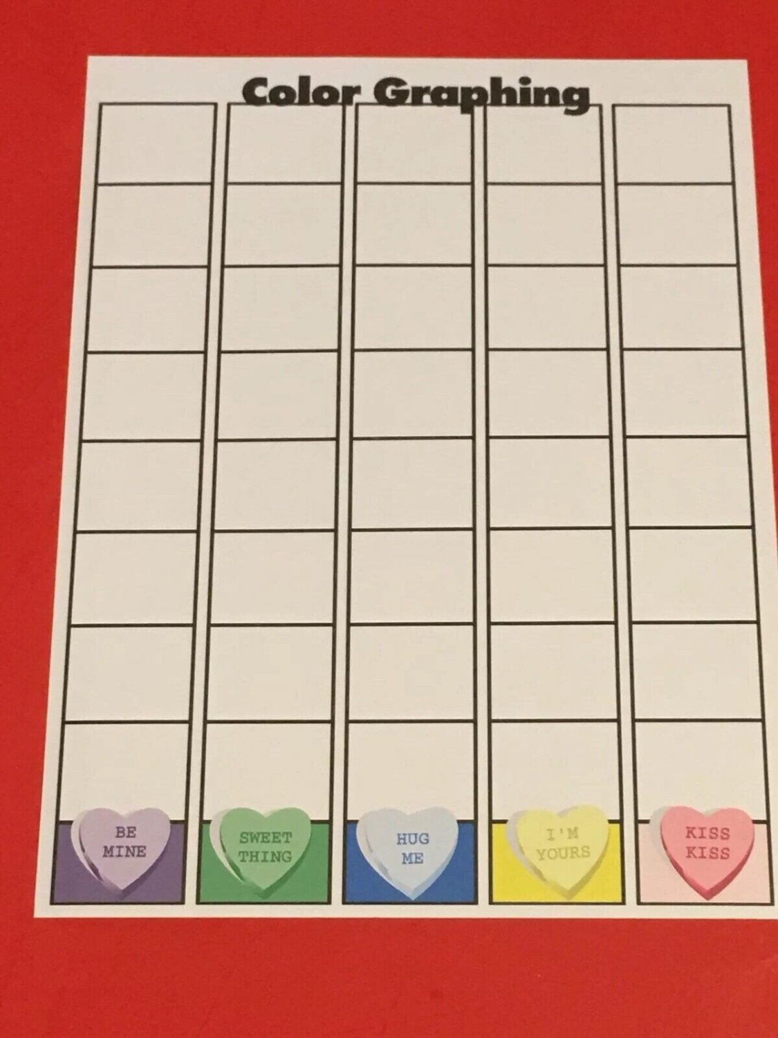 Valentine Hearts Color Graphing Learning Mats - Laminated - Pre school