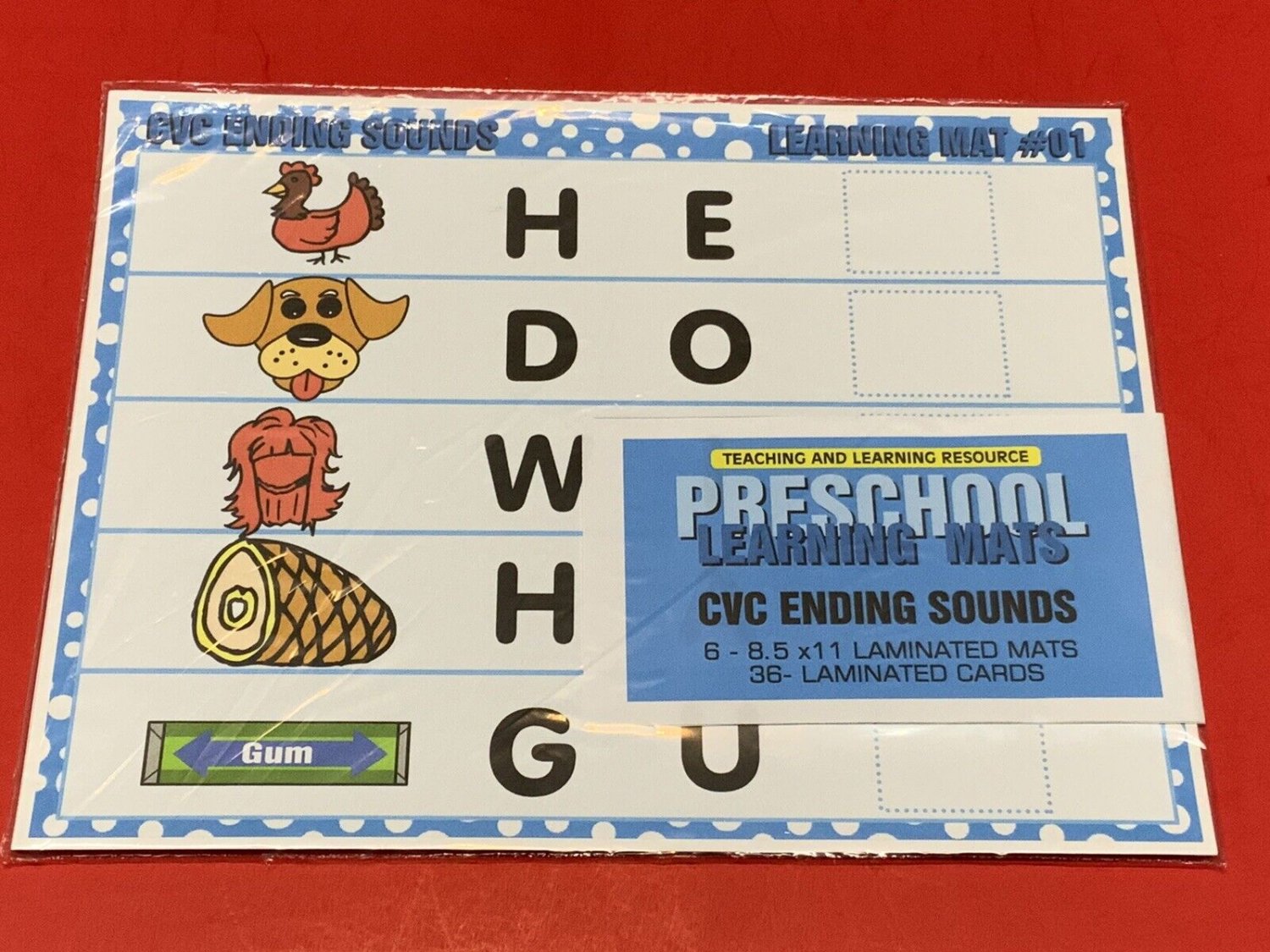CVC Ending Sounds - Set of 6 Learning Mats / Cards - Laminated Activity