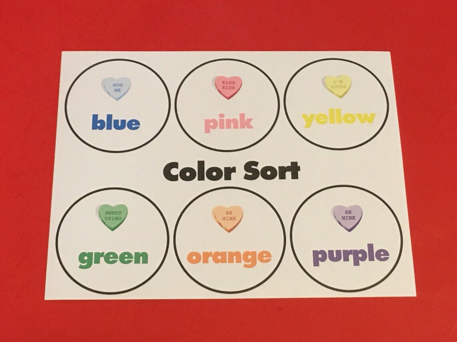 Valentine’s Hearts Color Sort Learning Mat - Laminated - Pre school ...