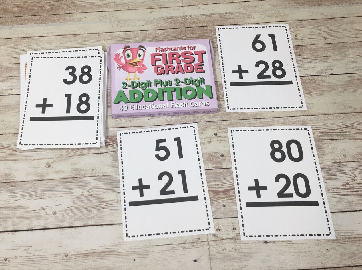 Addition 2-digit plus 2-digit Flashcards For First Grade - Educational