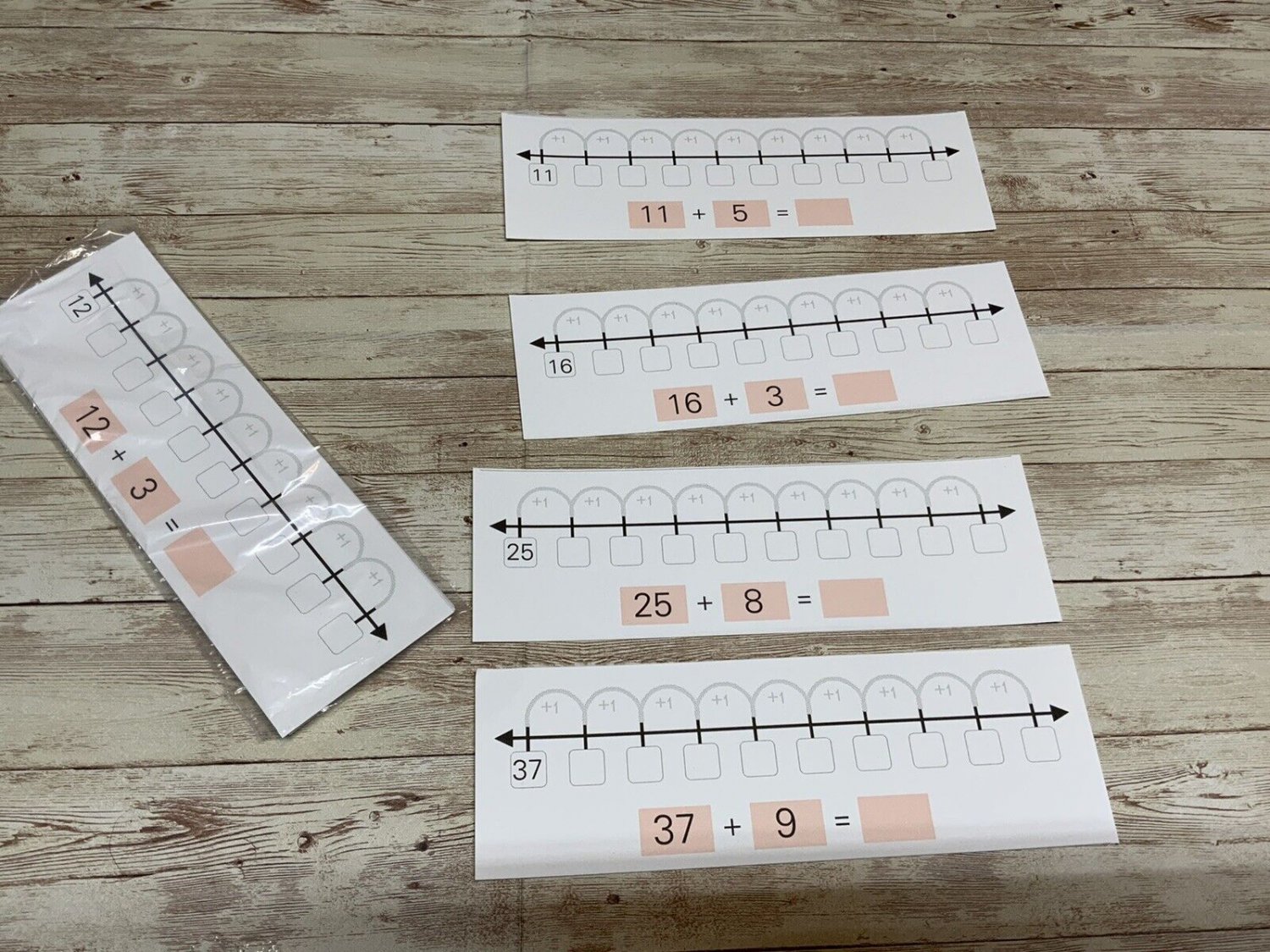 Number Line +1 - Math Center - Dry Erase - 30 Laminated Activity Cards