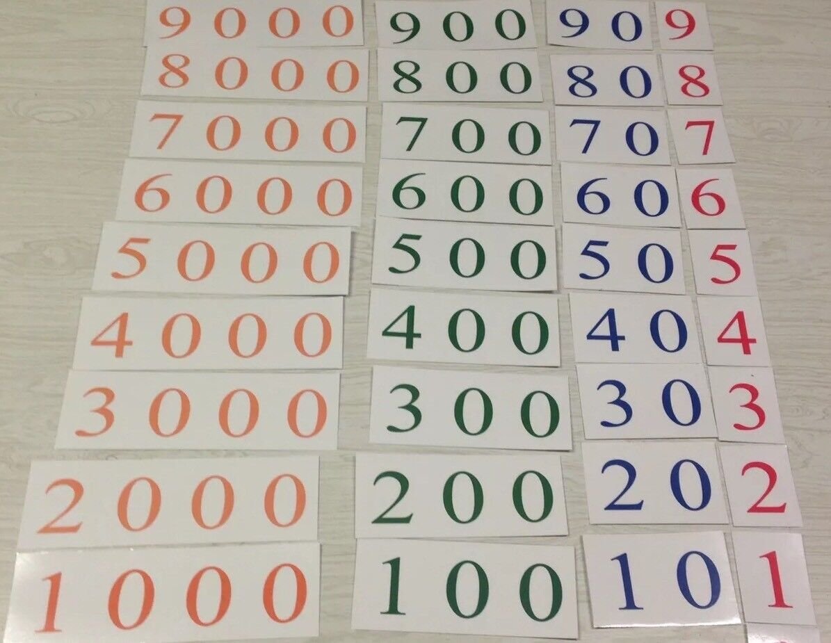 PLACE VALUE CARDS 1-9000 Laminated Card Set - Montessori