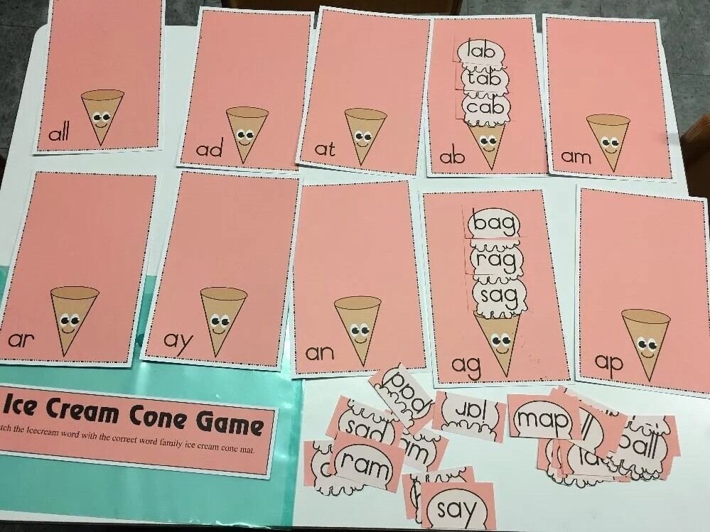 Ice Cream Cone Game - Learning Center- Literacy Mats - Laminated Mats ...
