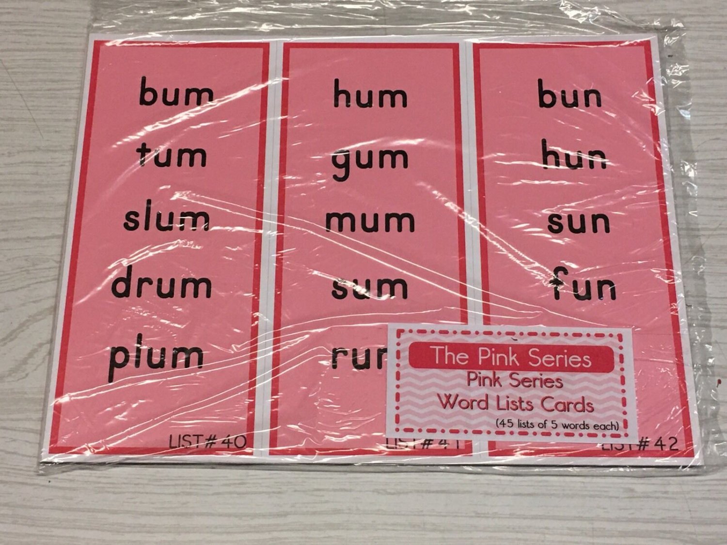 The Pink Series - Word Lists (42 lists of 5 words each) Montessori