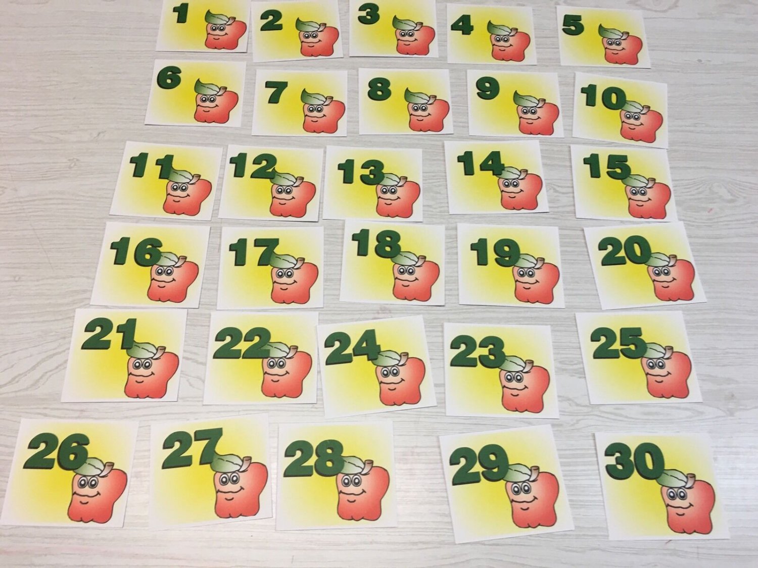 Apple Themed Number Cards - 30 Laminated Card Set- Pre-school- Kindergarten