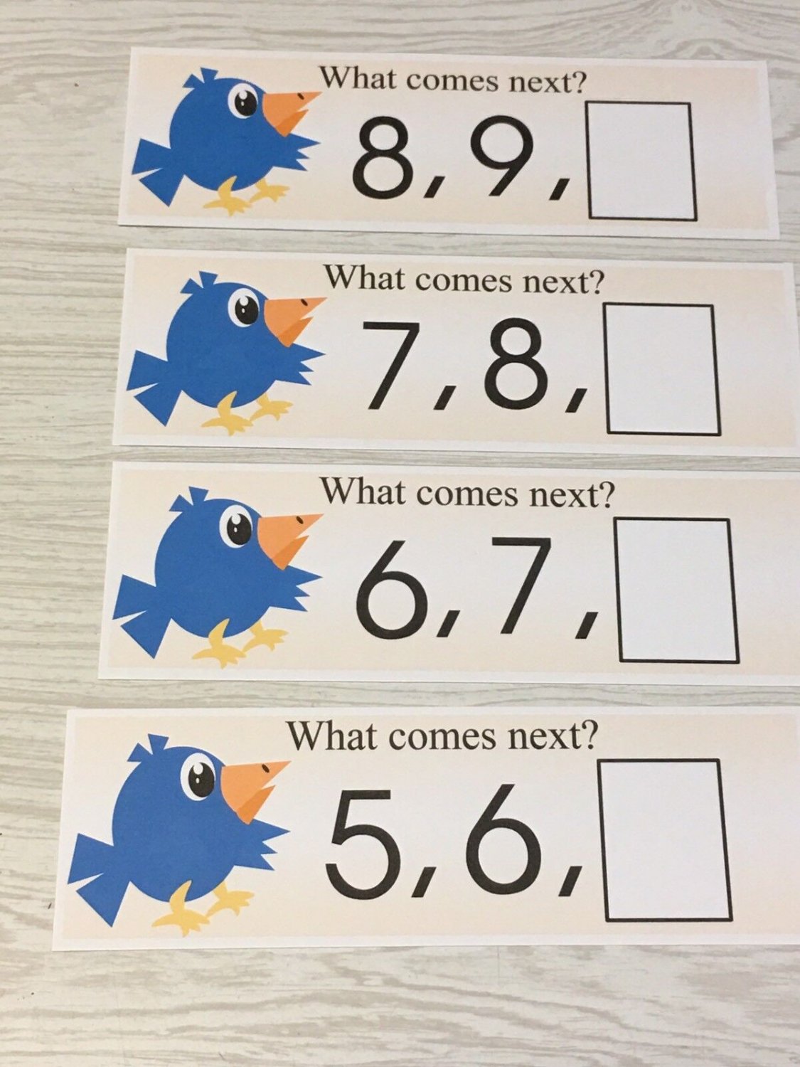 Blue Bird - Numbers - What comes next ? - 21 Laminated cards Activity Set