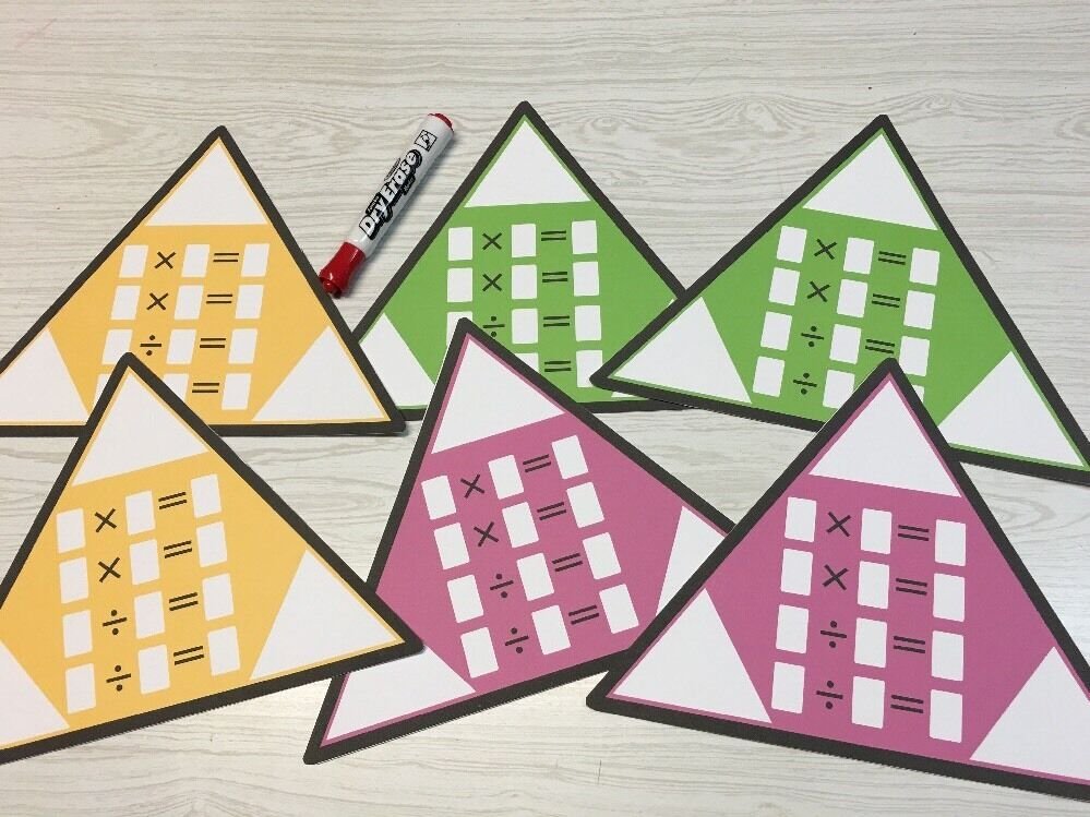 Multiplication Fact Families Triangles - 6 Laminated Dry Erase Activity ...