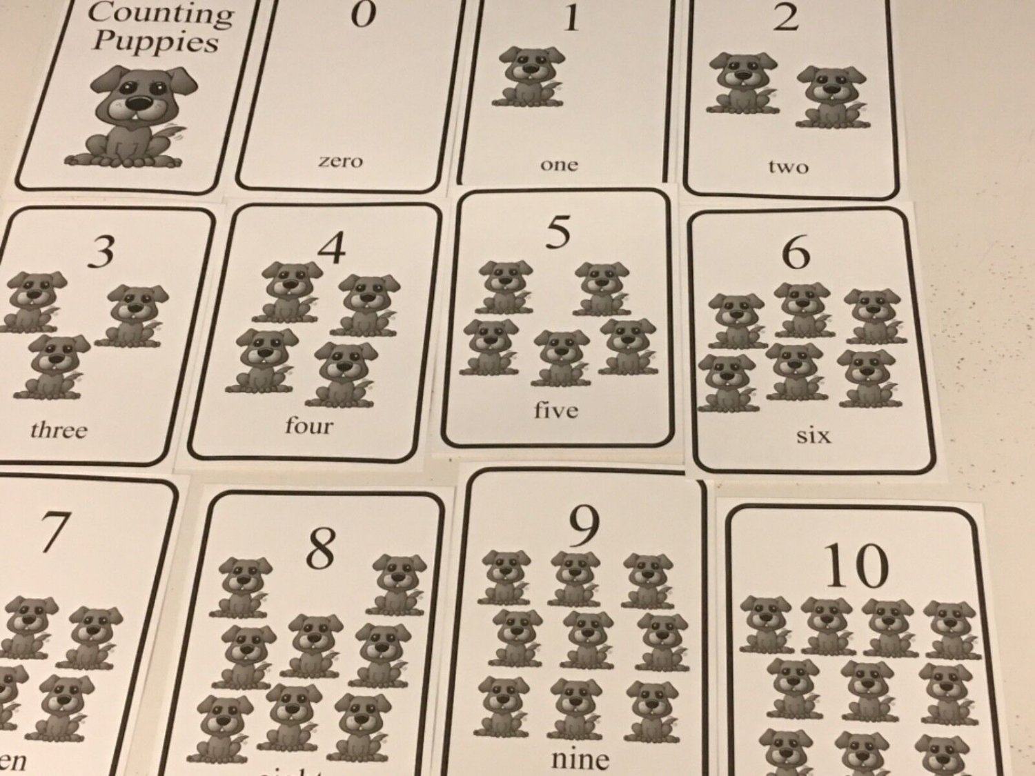 12 cards - Puppies Counting Cards - Pre school Kindergarten Math