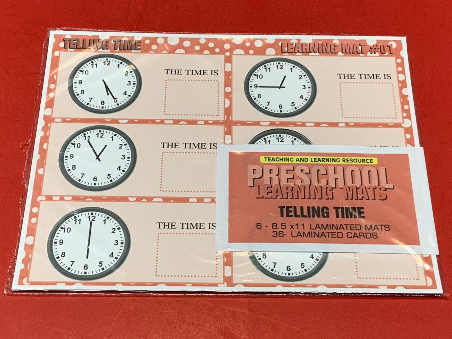 Telling Time - Set of 6 Learning Mats / Cards - Laminated Activity