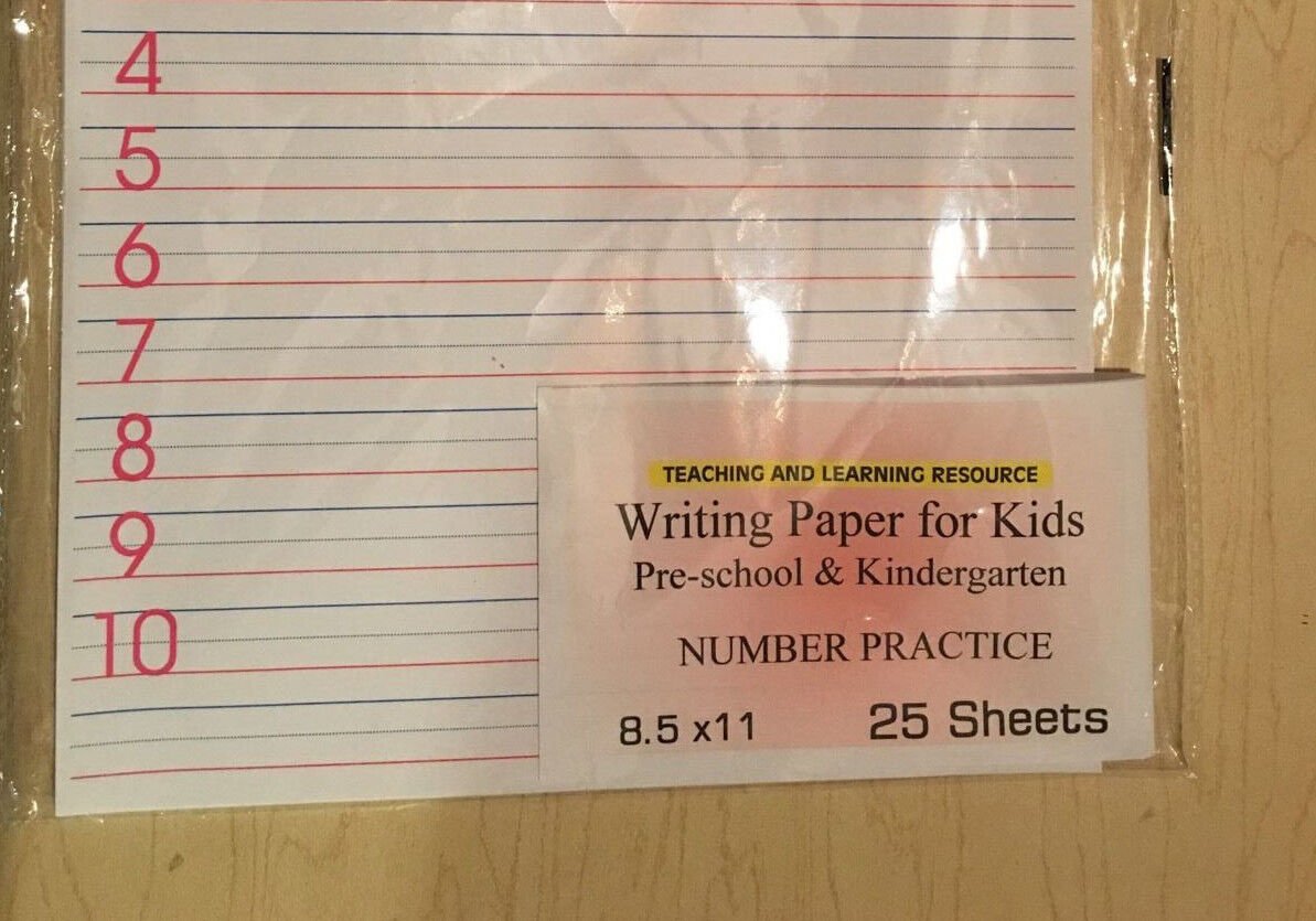 Writing Paper for Kids - NUMBER PRACTICE - 11X 8.5 in, 20 lb, 25 sheets