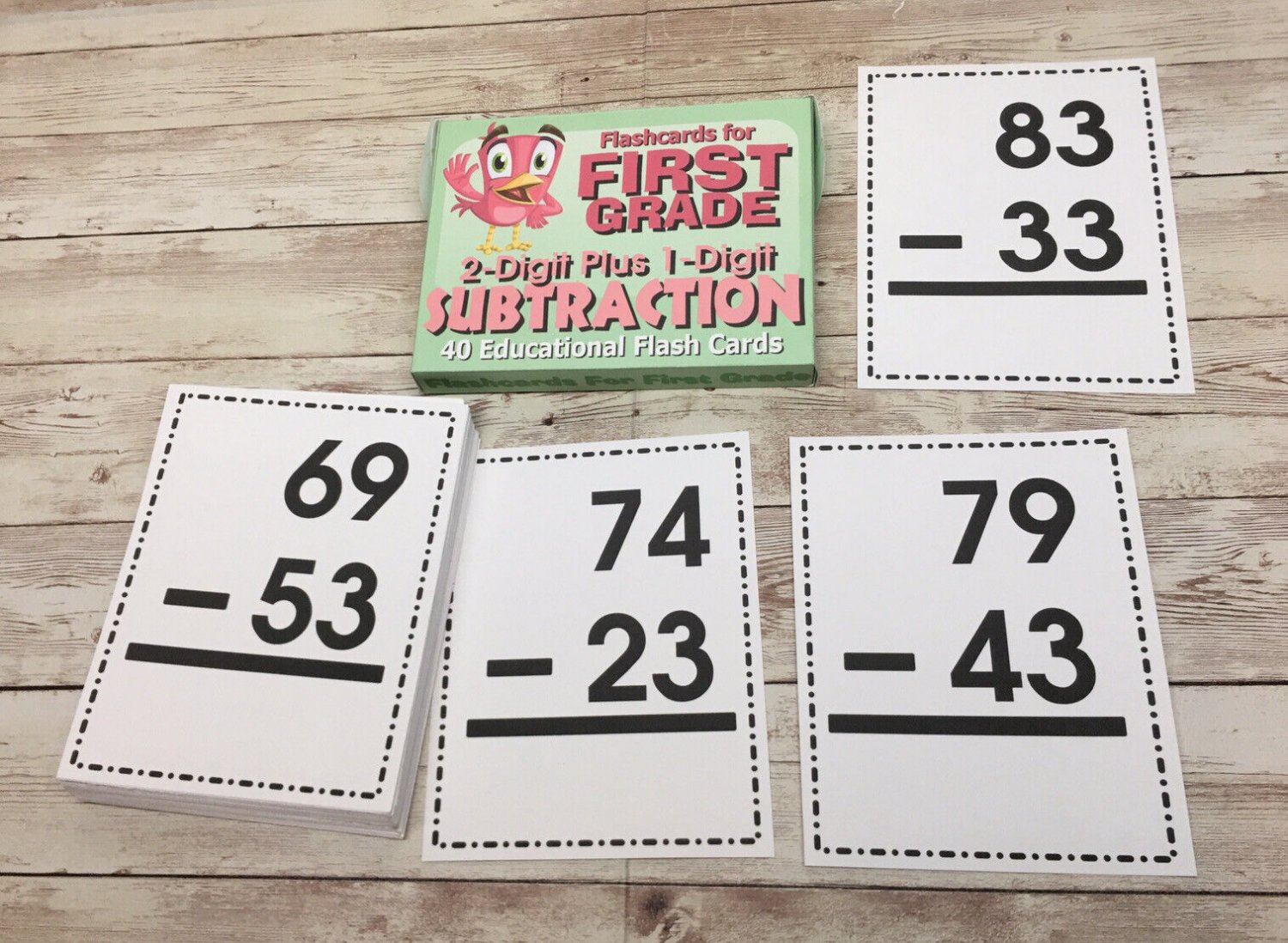 Subtraction 2-digit plus 2-digit Flashcards For First Grade - Educational