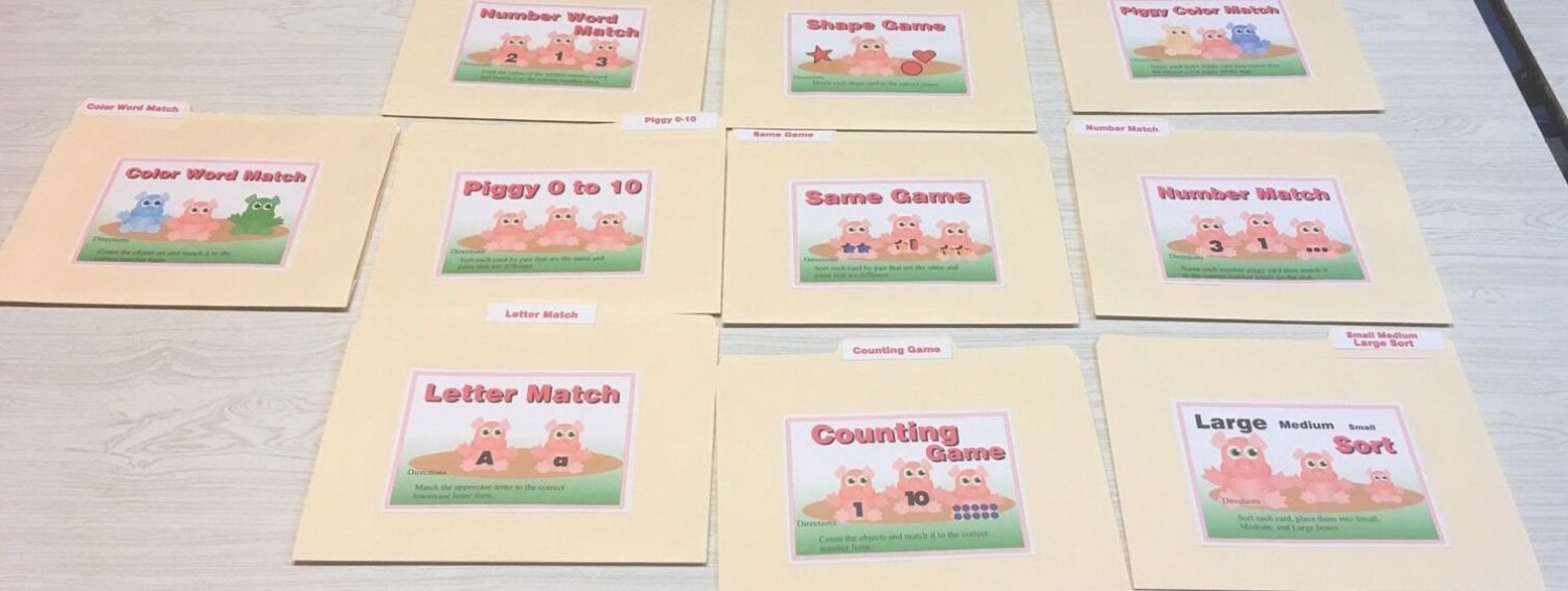 10 File Folder Set - Laminated cards - Teaching READING MATH - Piggy