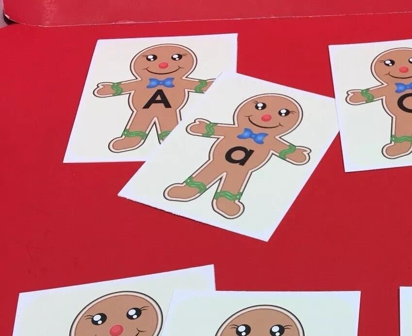 Gingerbread Boy Alphabet Flash Cards - 52 Laminated Alphabet card
