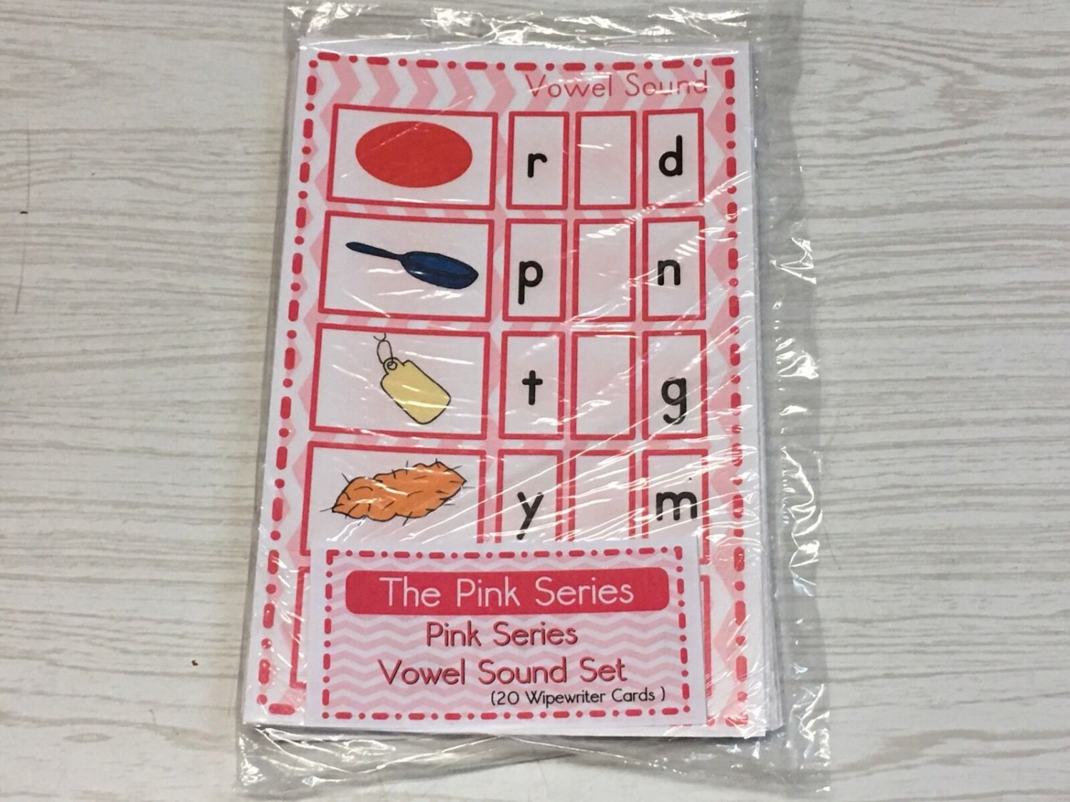 The Pink Series - Vowel Sound Set (20 Wipewriter Cards ) Montessori