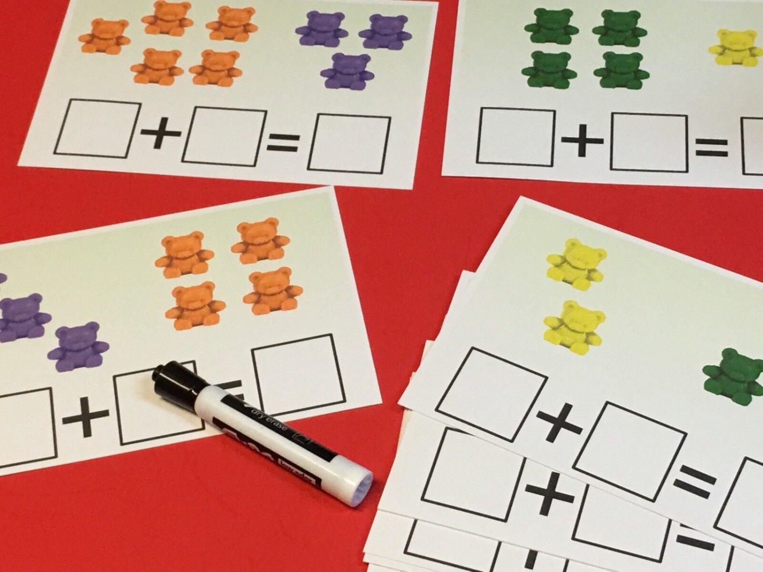 Bear Counter Addition - 20 Laminated Dry Erase Mats