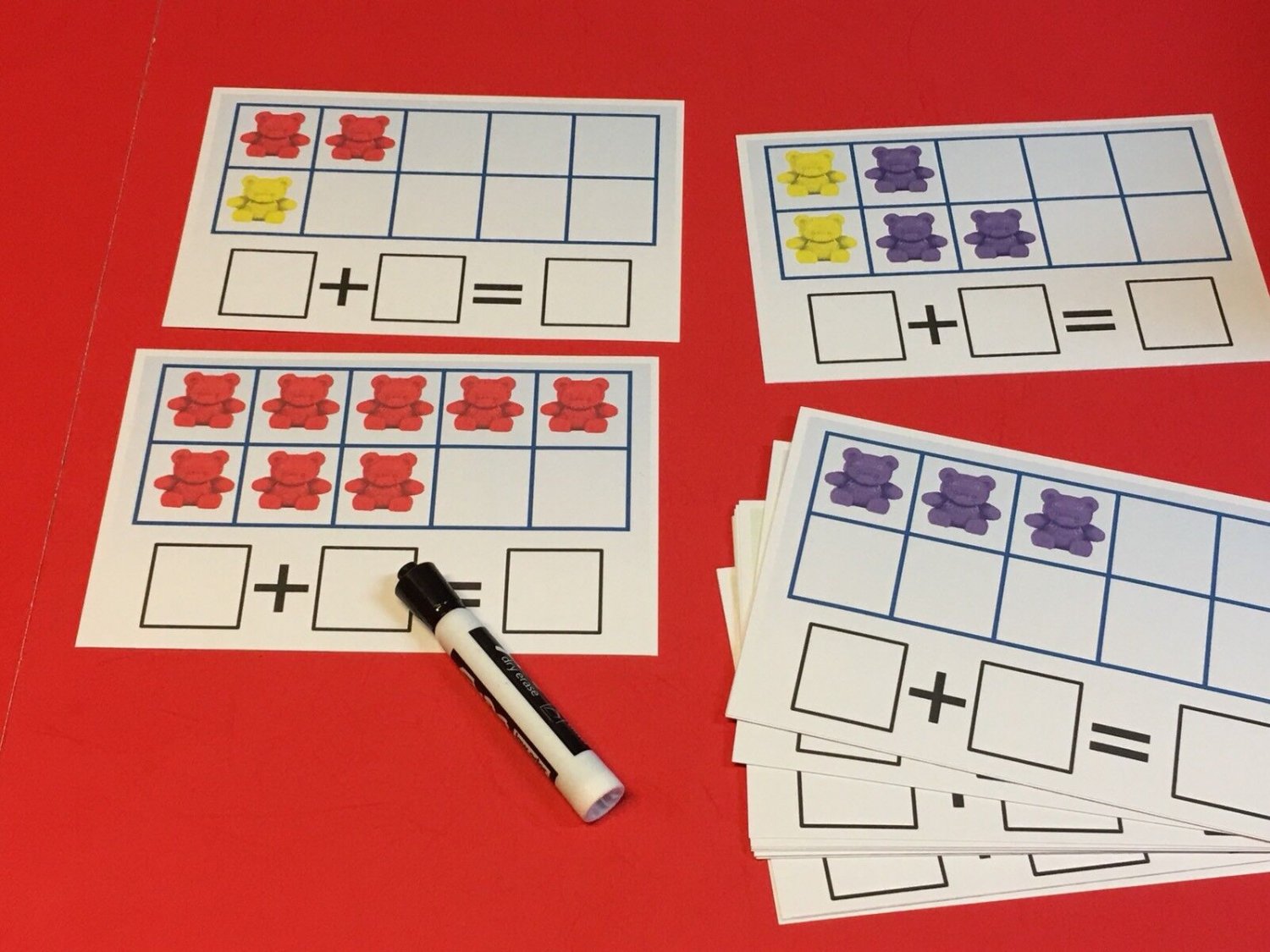 Bear Counter Tens Frame Addition - 20 Laminated Dry Erase Mats