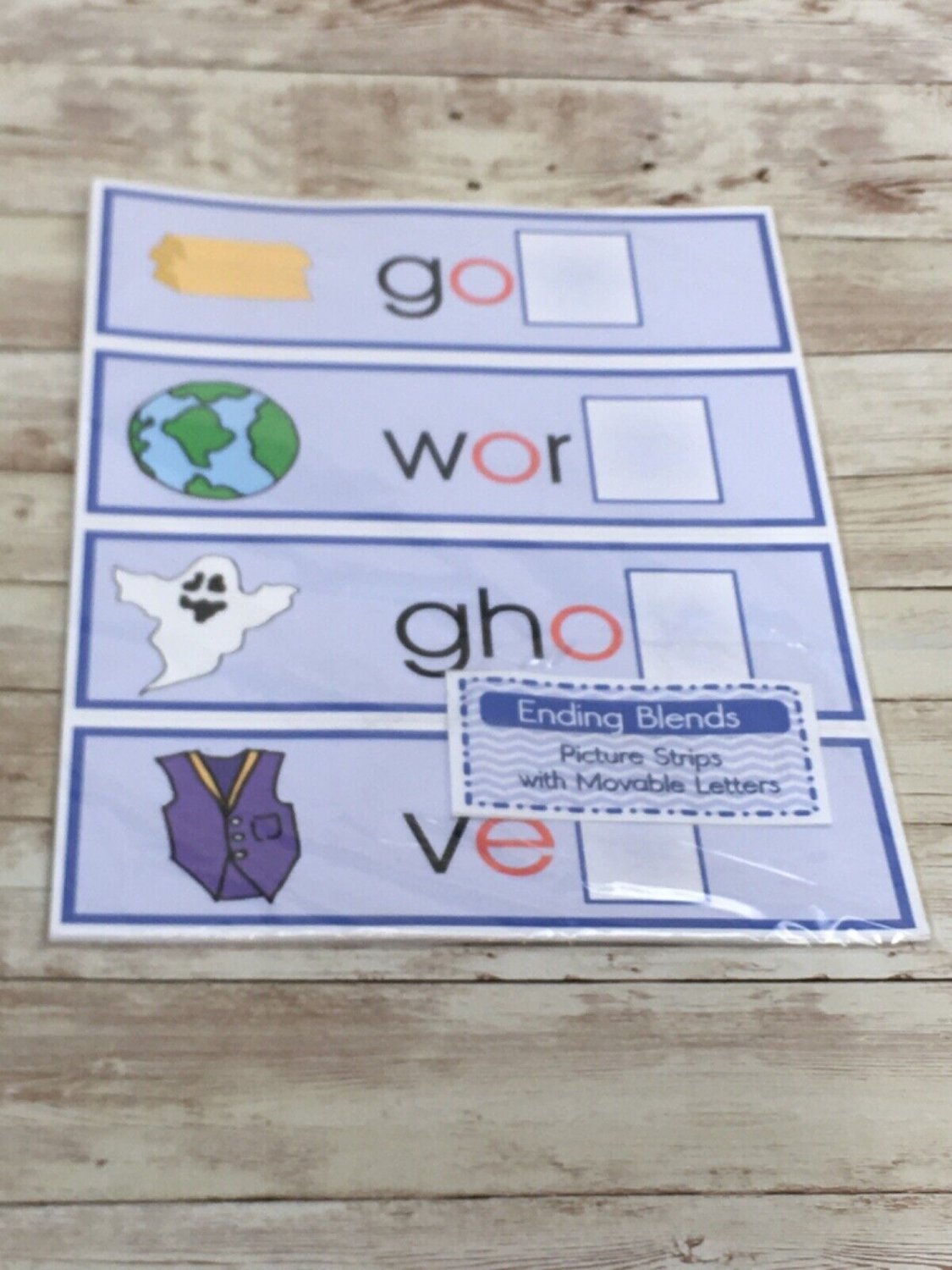 Ending Blends - 48 Picture Strips with Movable Letters Montessori