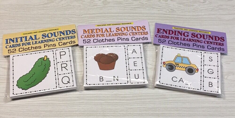 Initial, Medial & Ending Sounds - Cards for Learning Center (3) 52 Card ...