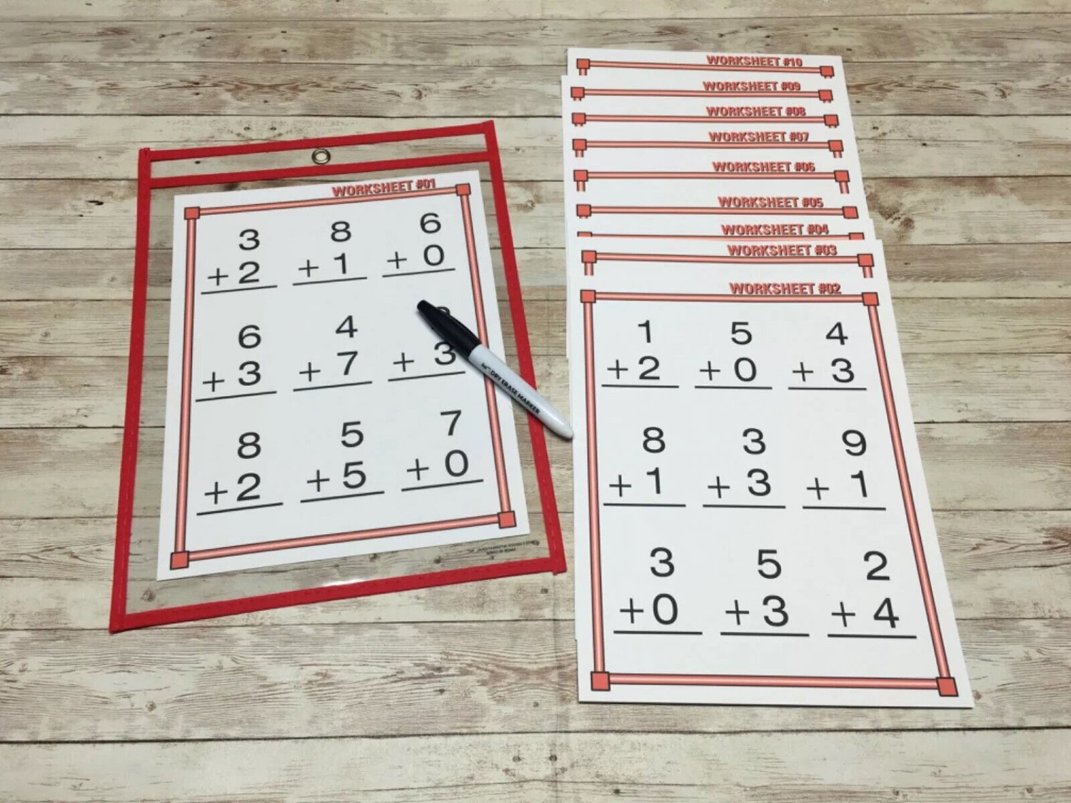 ADDITION FACTS KIT - 10 Worksheets - sum to 10 with Reusable Dry Erase ...