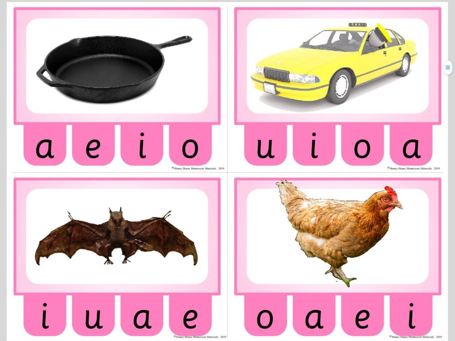 PINK SERIES - Vowel Sounds - Montessori Activity - 48 Clothespin Cards