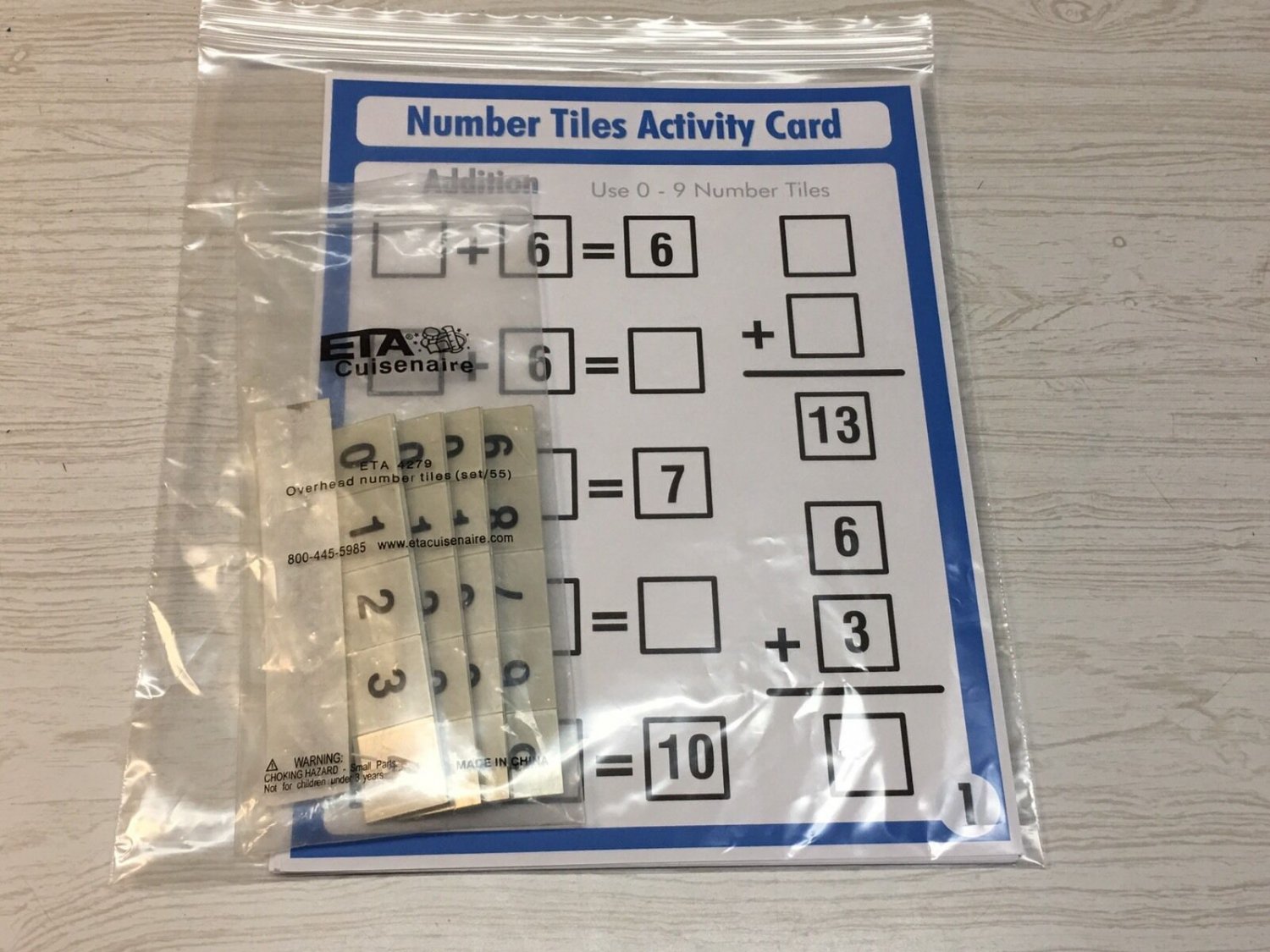 ADDITION (Set Of 10) Laminated Activity Cards With 55 Number Tiles- 0-9 ...