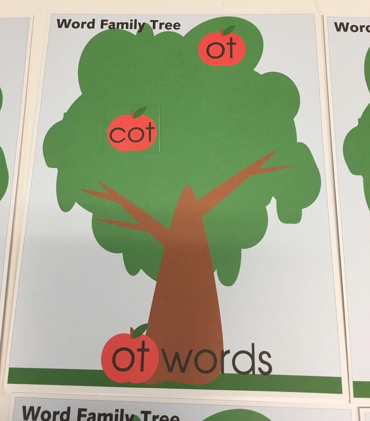 CVC Word Family Tree - Sorting - Laminated Mats and 30 Apple Word cards.