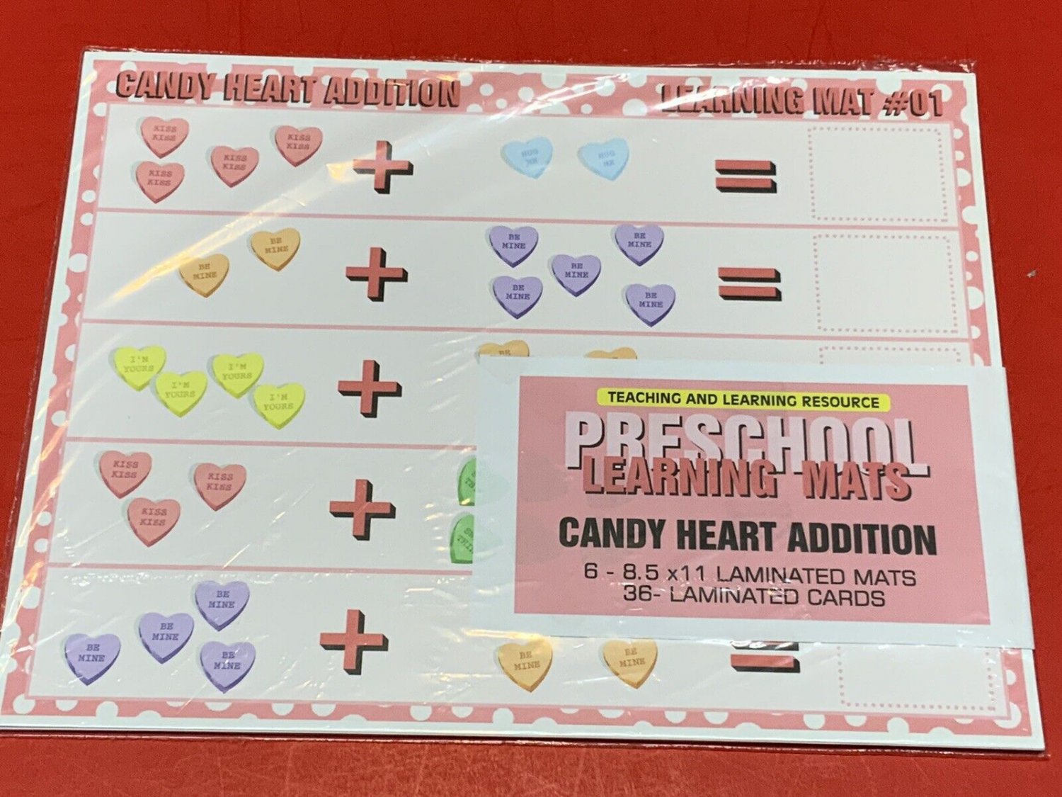 Candy Heart Addition - Set of 6 Learning Mats / Cards - Laminated Activity