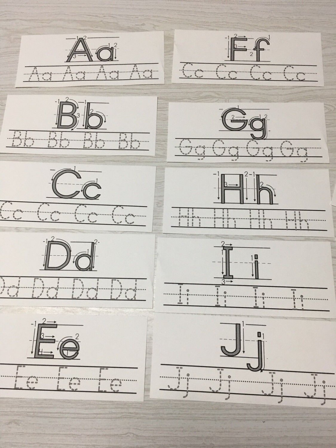 Alphabets with Directional lines - laminated dry erase cards. Preschool ...