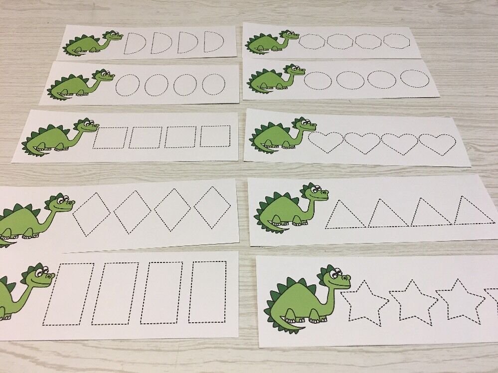Dinosaur - Shapes Tracing - Laminated Activity Set - Teaching Supplies