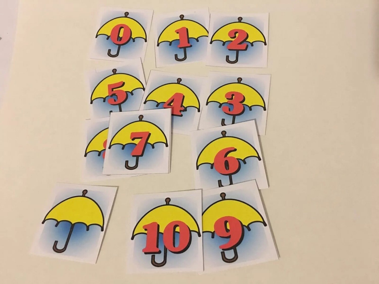 Umbrella - 0-10 Number Cards - Laminated Card Set- Pre-school- Kindergarten