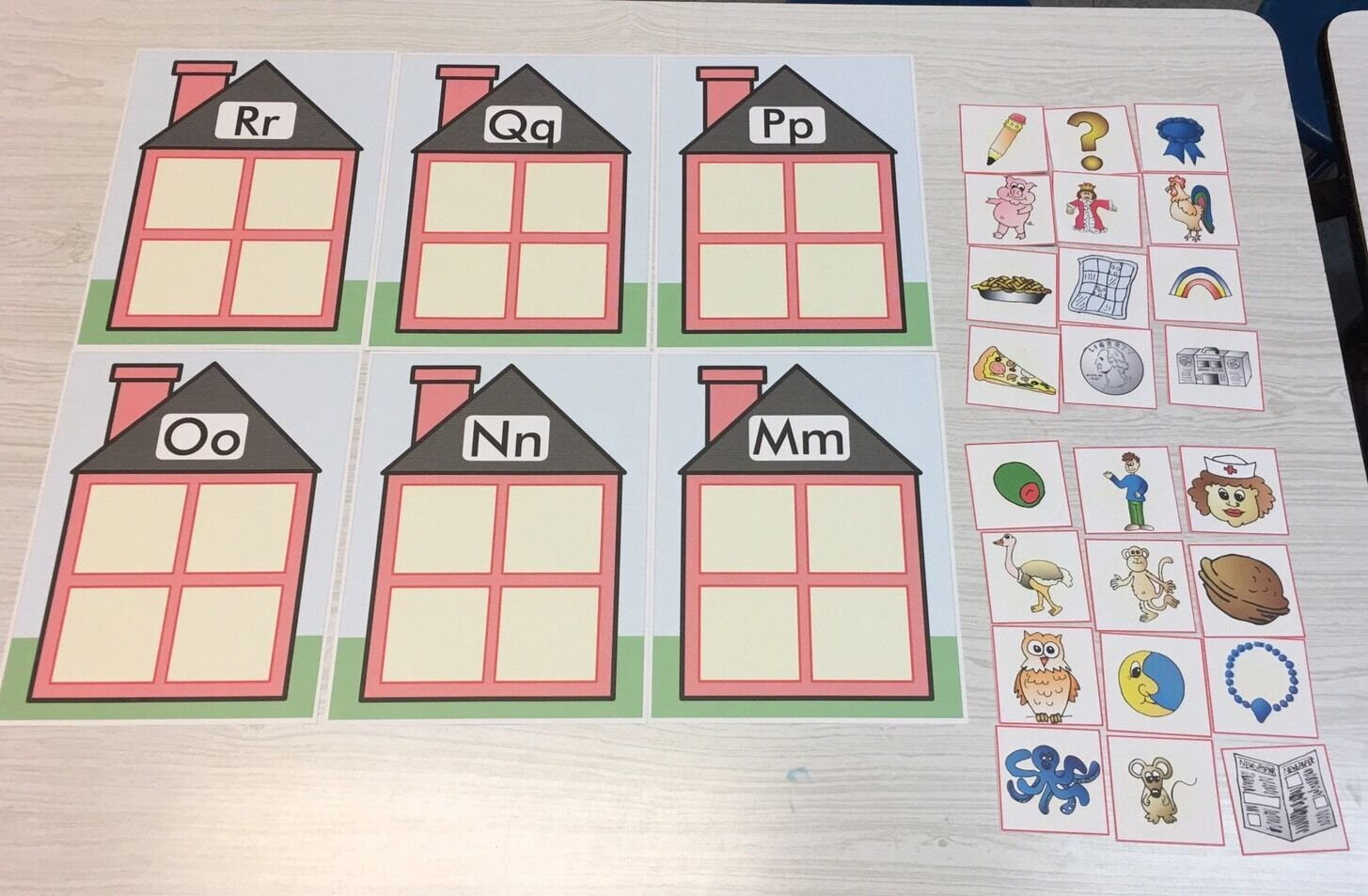 Alphabet House Game - Beginning Sounds - Learning Center M, N, O, P, Q & R