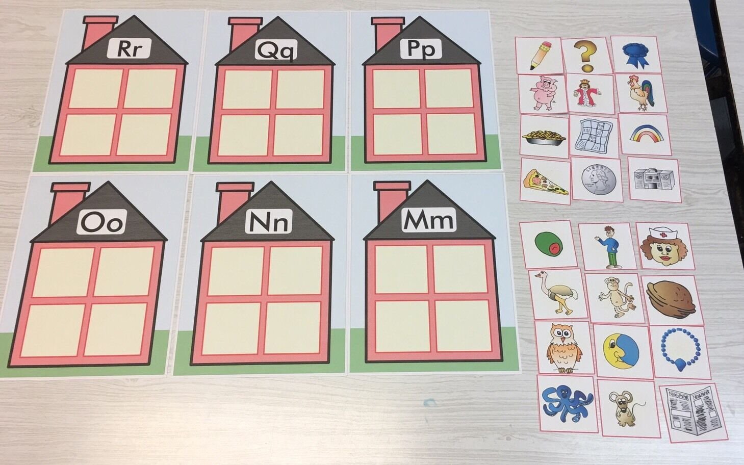 Alphabet House Game - Beginning Sounds - Learning Center M, N, O, P, Q & R