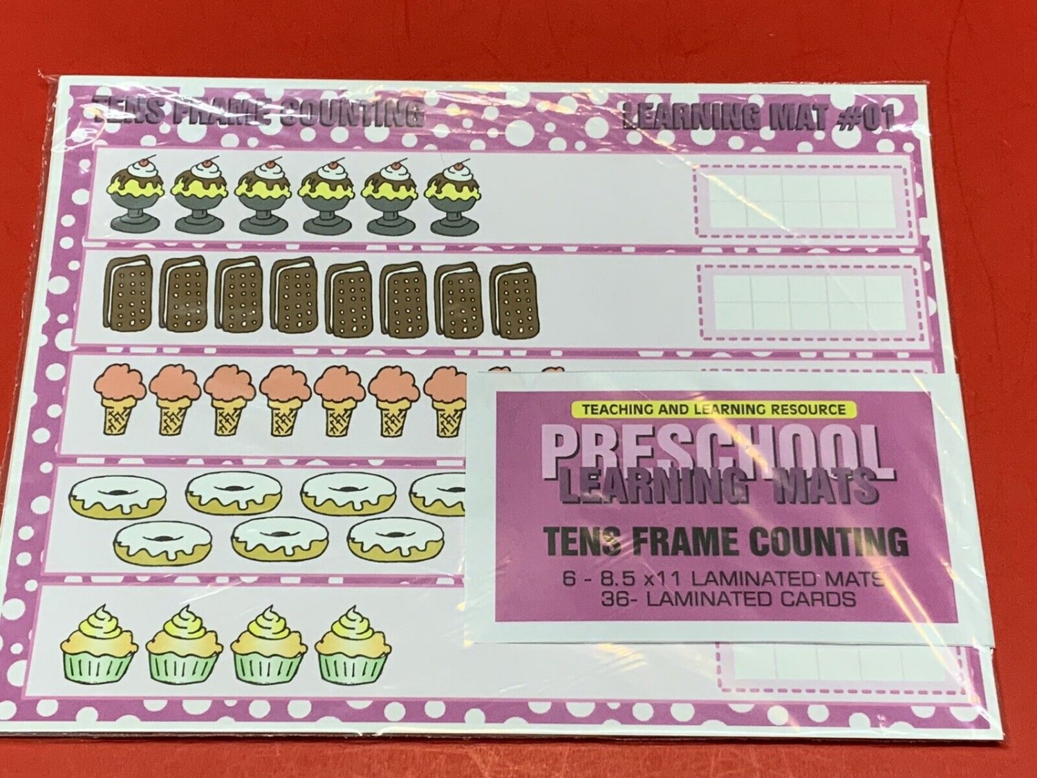 Tens Frames Counting - Set of 6 Learning Mats / Cards - Laminated Activity